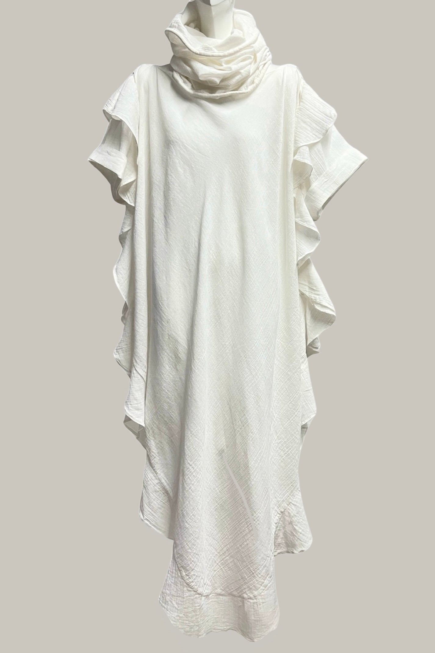 Ruffle Kaftan with Sleeves in Quartz Linen/Cotton – electric feathers